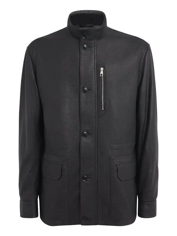 BRETT JOHNSON Deerskin Field Jacket With Stand Collar - Black