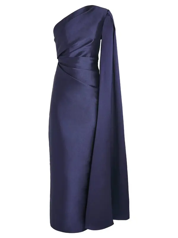 Solace London Asymmetric Cape Gown - Navy