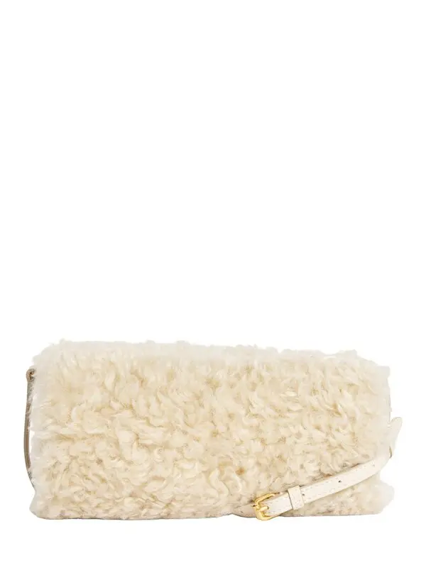 Stella McCartney Faux Shearling Logo Bracelet Shoulder Bag - Beige
