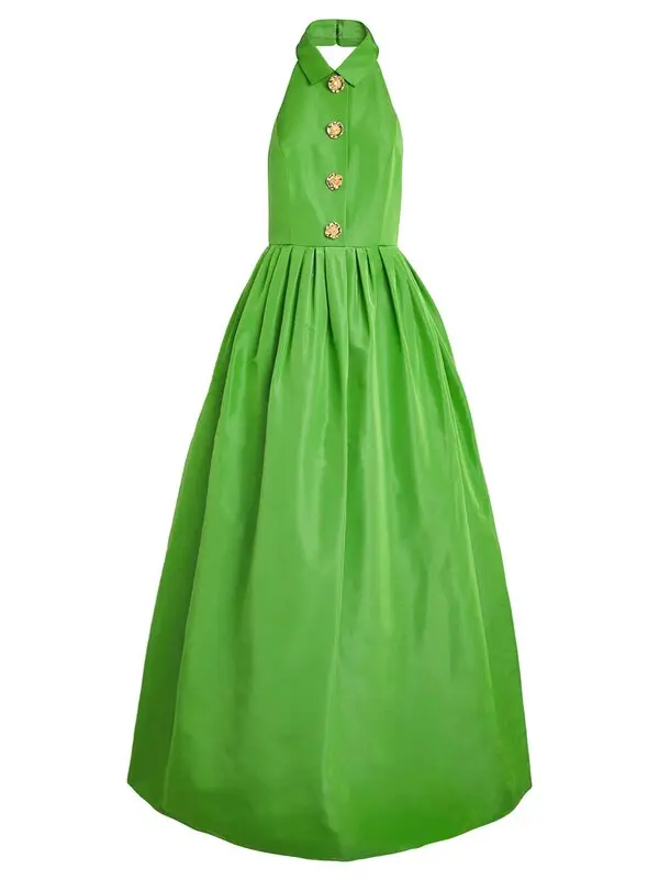 Carolina Herrera Silk Collared Halterneck Gown - Green