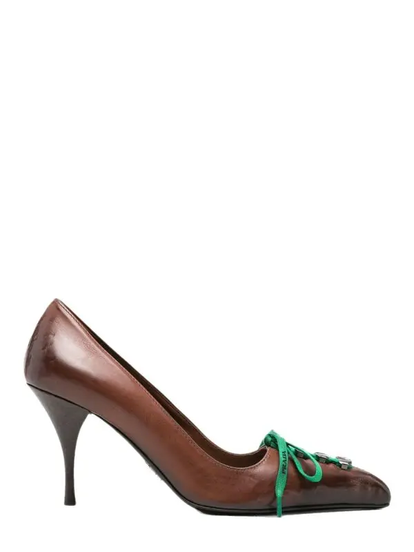Prada Leather Lace-up Stiletto Pumps - Multicolor