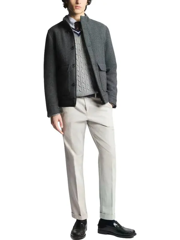 FAY Herringbone Pattern Hook-fastening Coat - Grey