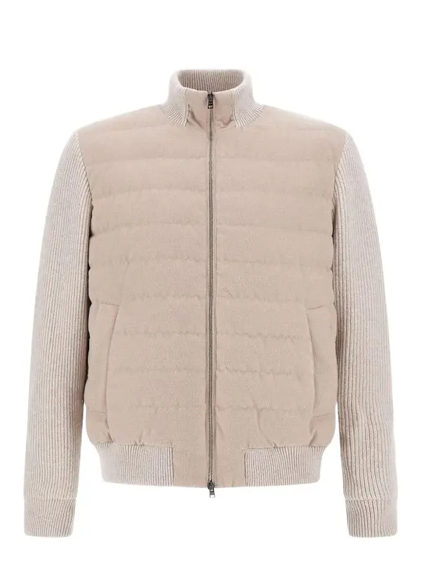 Herno High Neck Zip-up Down Jacket With Ribbed Cuffs And Hem - Multicolor