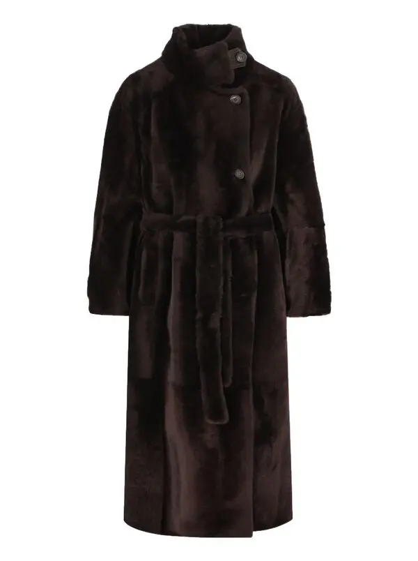 Brunello Cucinelli Belted Shearling Coat - Multicolor