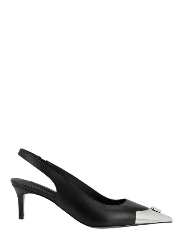 Philipp Plein Leather Slingback Skull Toe Pumps - Black