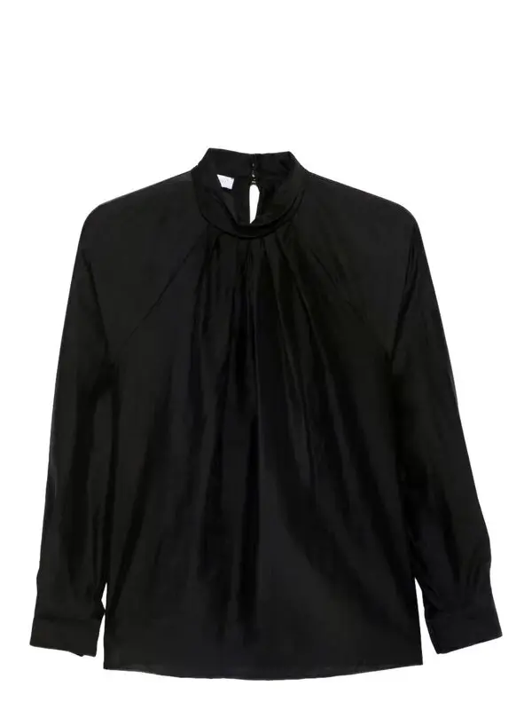 ZANETTI High-neck Gathered Blouse - Black