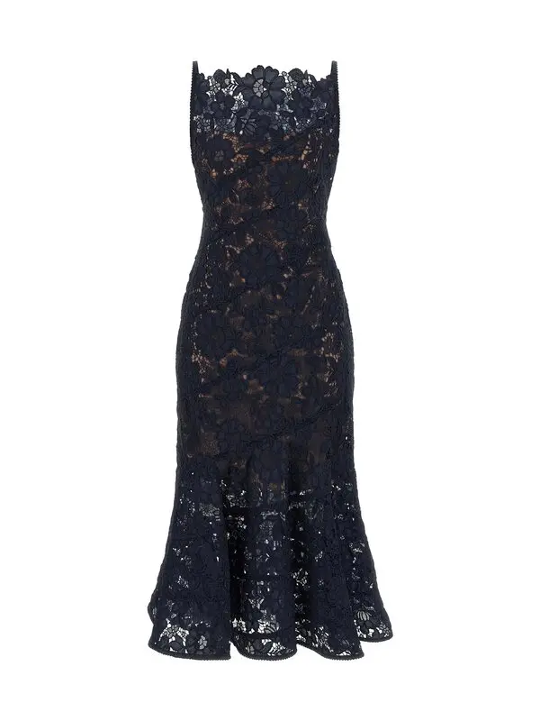 SELF-PORTRAIT Spiral Lace Midi Dress - Blue