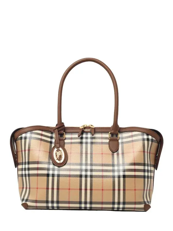 Burberry Small Tote Vintage Beige Cotton Zippered Bag - Cream