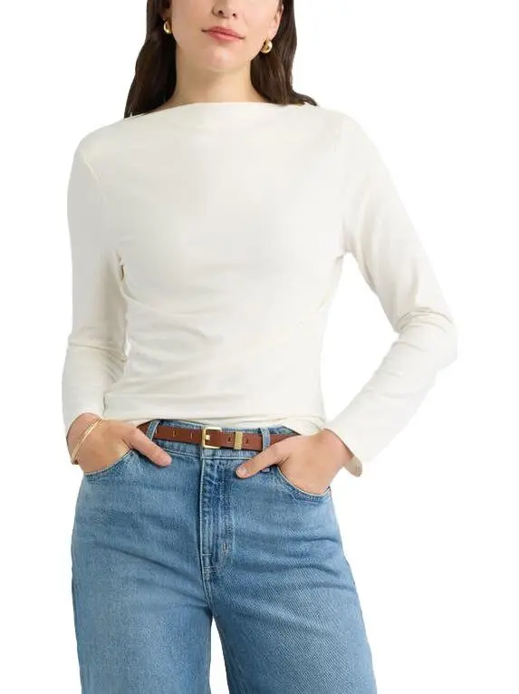 Caslon Long Sleeve Boat Neck T-shirt - Ivory Pristine