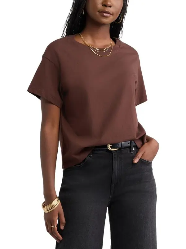 Treasure & Bond Essential Cotton T-shirt With Dropped Shoulders - Brown Chicory