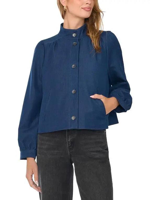 Vince Camuto Funnel Neck Gathered Shoulder Jacket - Indigo