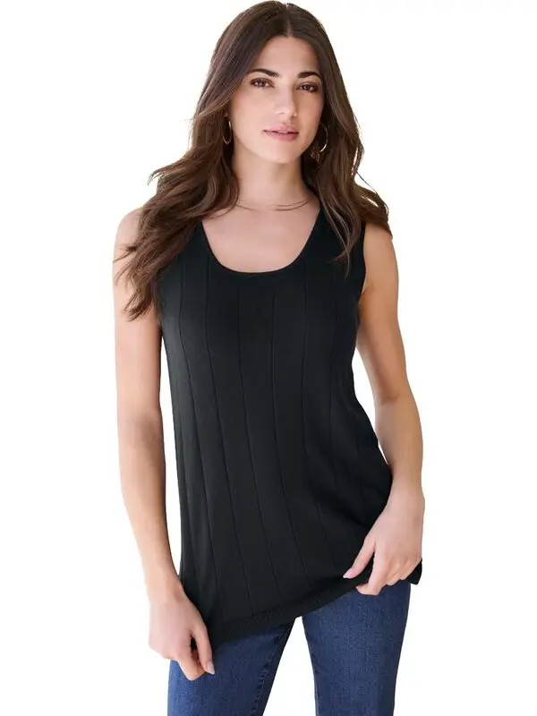 Roaman's Drop Needle Tank Lightweight Sweater Knit - Black