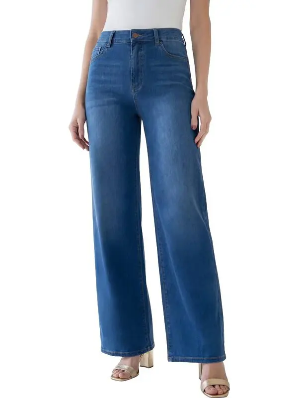Roaman's 360º Stretch 5 Pocket Wide Leg Jean - Medium Stonewash