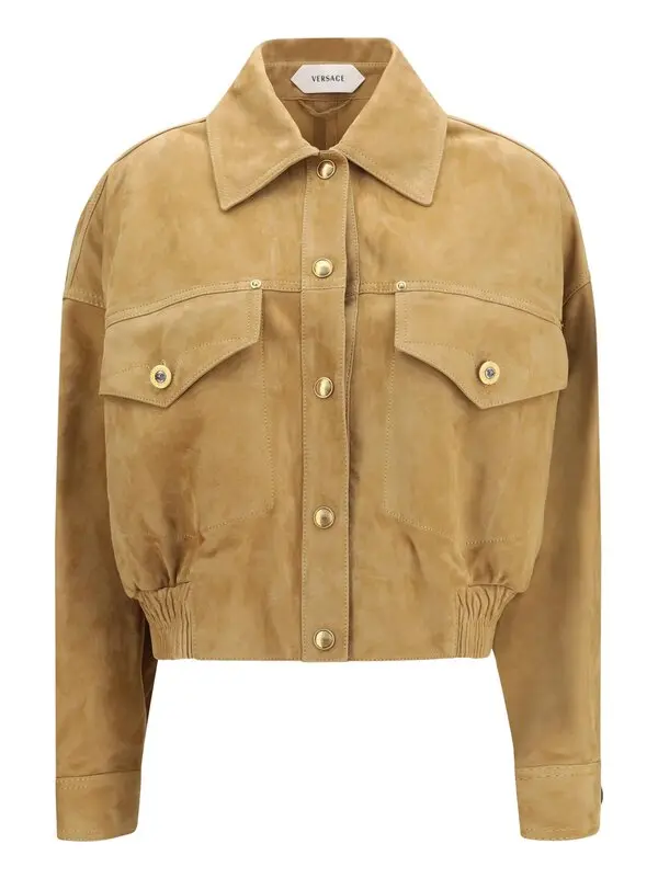 Versace Suede Blouson Jacket With Medusa Buttons - Beige