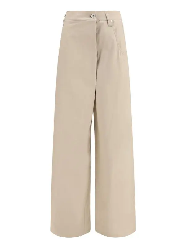 Brunello Cucinelli Wide-leg Cotton Pants With Monili - Beige