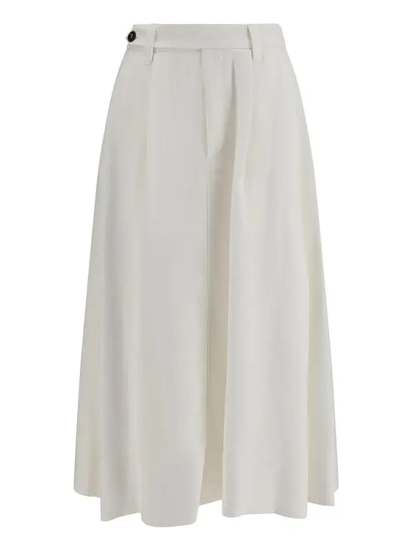 Brunello Cucinelli Fluid Twill Tailored Skirt With Monili Embellishment - White