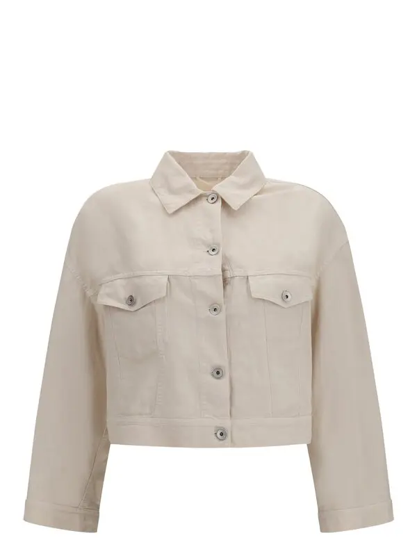 Brunello Cucinelli Cotton And Linen Jacket With Monili Embellishment - White