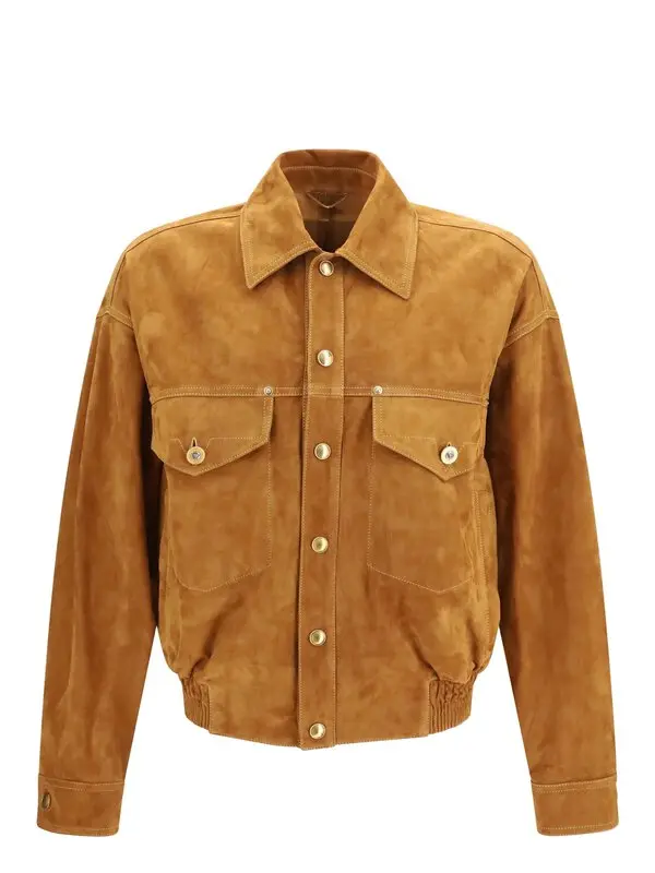 Versace Leather Button Jacket - Brown