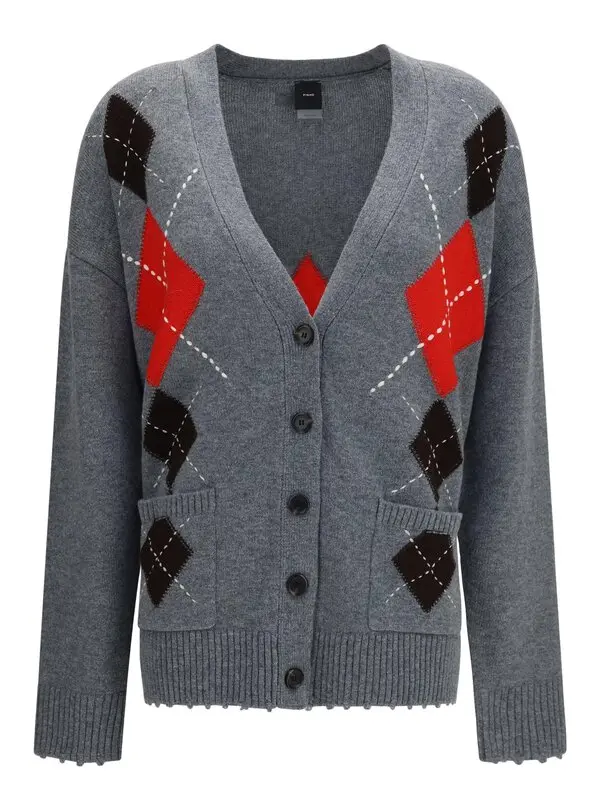 Pinko Bristol Wool And Cashmere Diamond Cardigan - Grey