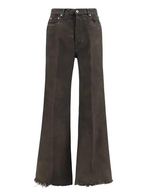 Rick Owens Flared Frayed Hem Cotton Jeans - Green