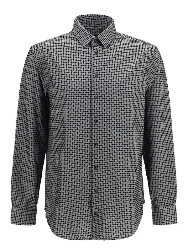 Giorgio Armani Cotton Shirt With Geometric Flock Print - Grey