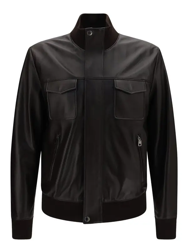 Dolce & Gabbana Lambskin Bomber Jacket - Brown