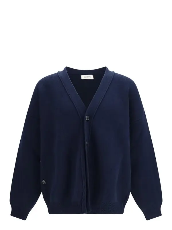LANEUS Wool Cardigan With Boxy Fit - Blue