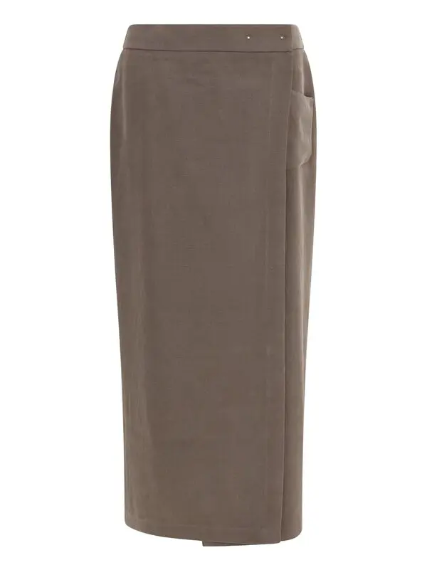 Giorgio Armani Silk And Wool Wrap Long Skirt With Patch Pocket - Brown
