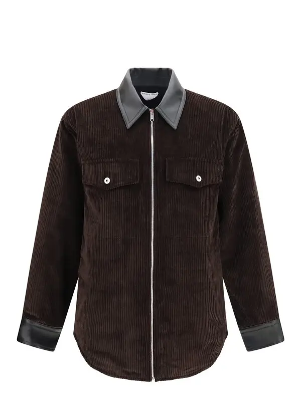Bottega Veneta Corduroy Jacket With Leather Collar - Brown