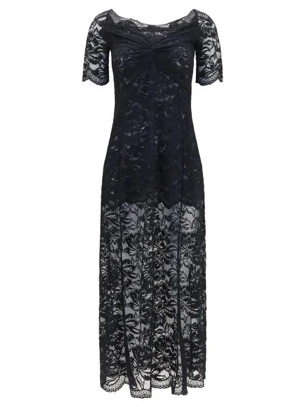 Rabanne Floral Lace Long Dress - Black