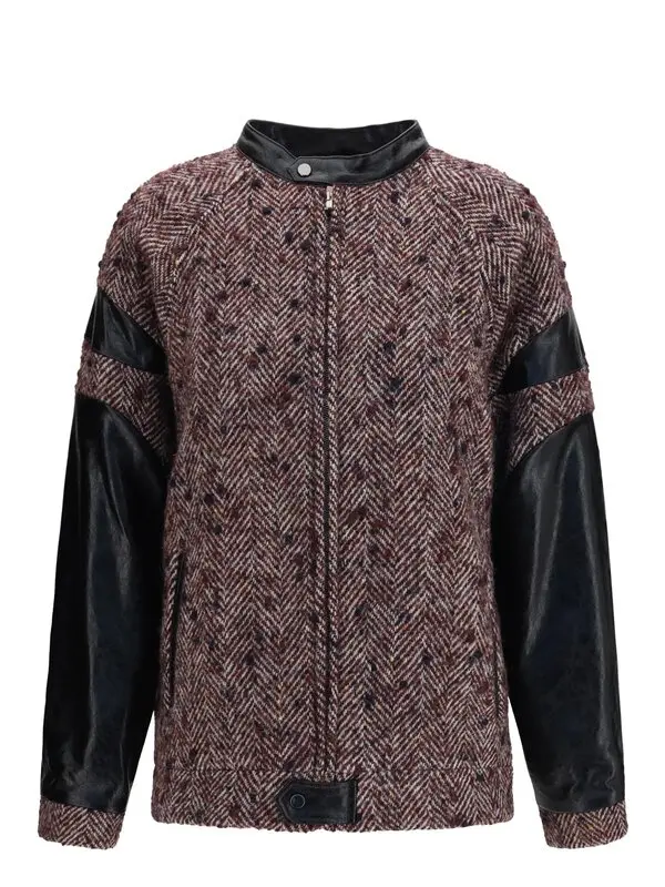 KRISTINA TI Virgin Wool Blend And Leather Jacket - Multicolour