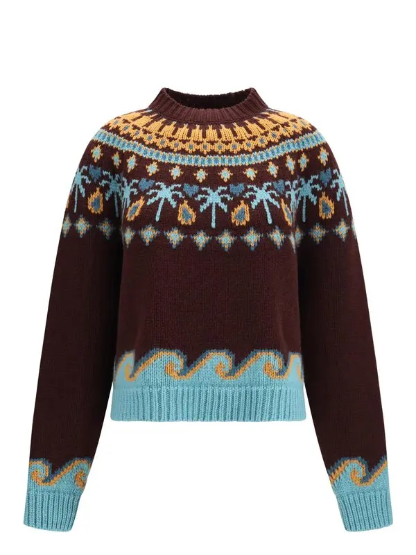 Alanui Sweet Winter" Jacquard Knit Wool Sweater - Bordeaux