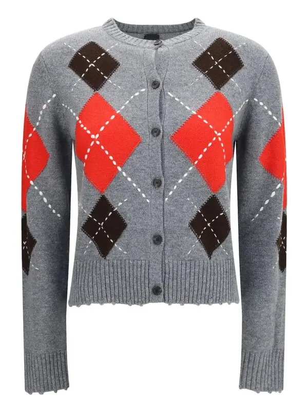Pinko Cardiff Diamond Wool And Cashmere Crewneck Cardigan - Grey