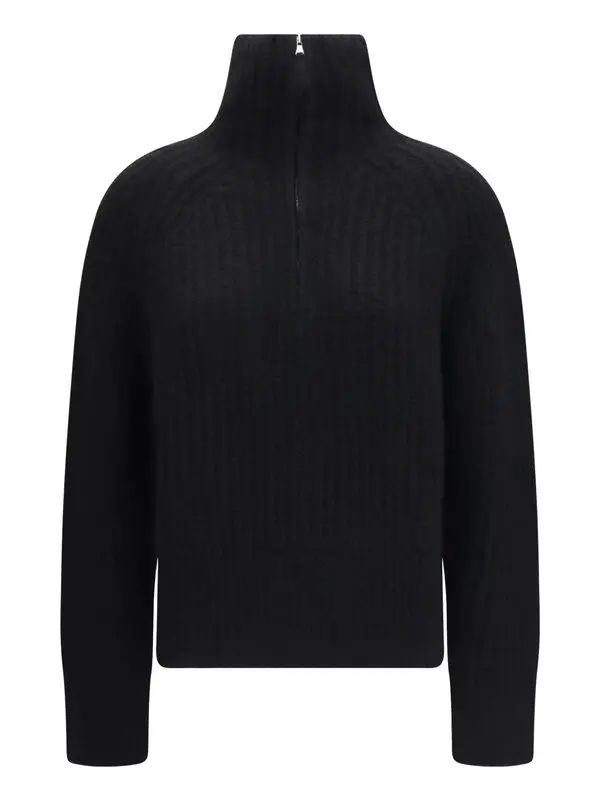 ALLUDE Ribbed Troyer Sweater With Zip - Black