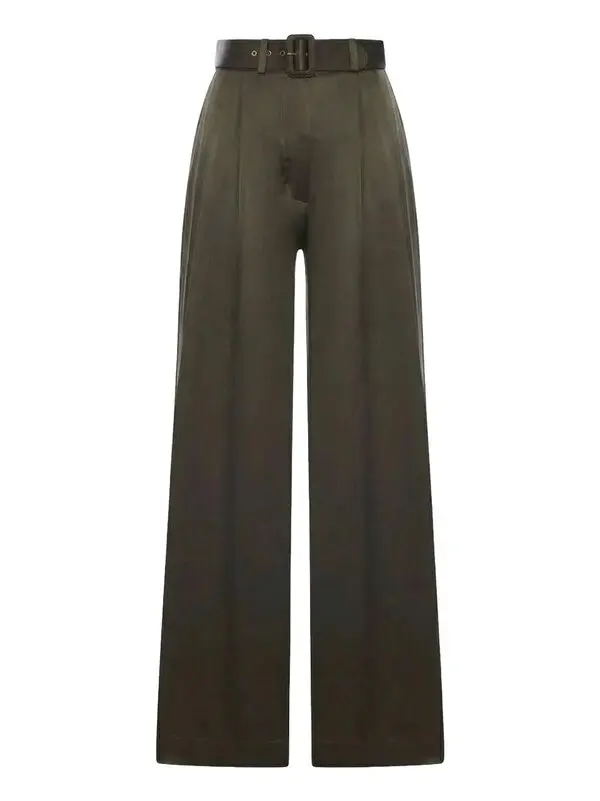 Zimmermann Pleated Silk Wide Leg Trousers With Belt - Green
