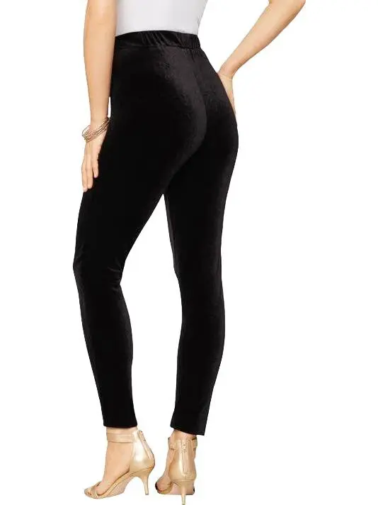 Roaman's Velour Leggings With Embellished Detail - Black