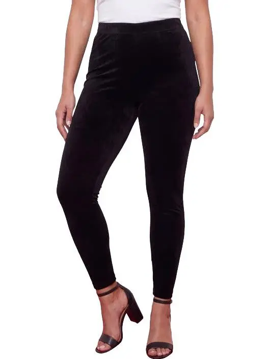 Roaman's Velour Leggings With Embellished Detail - Black
