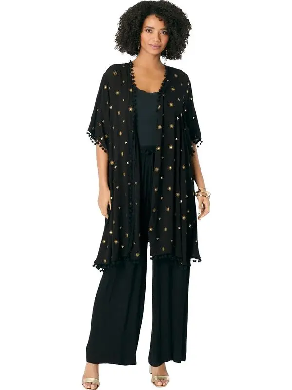 Roaman's Crochet Detailed Wrap - Black