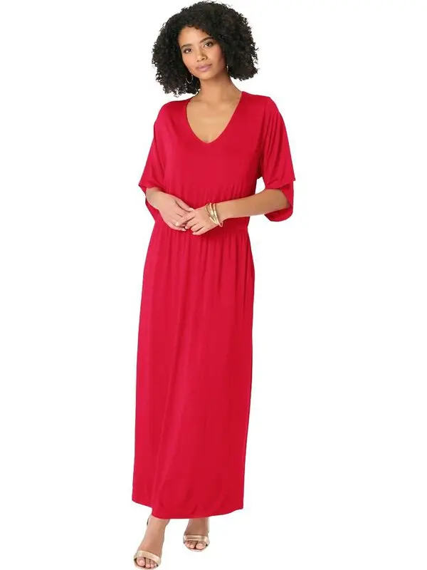 Roaman's Stretch Knit Dolman Sleeve Maxi Dress - Vivid Red
