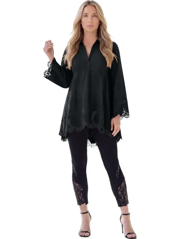Roaman's Poplin Embroidered Tunic - Black