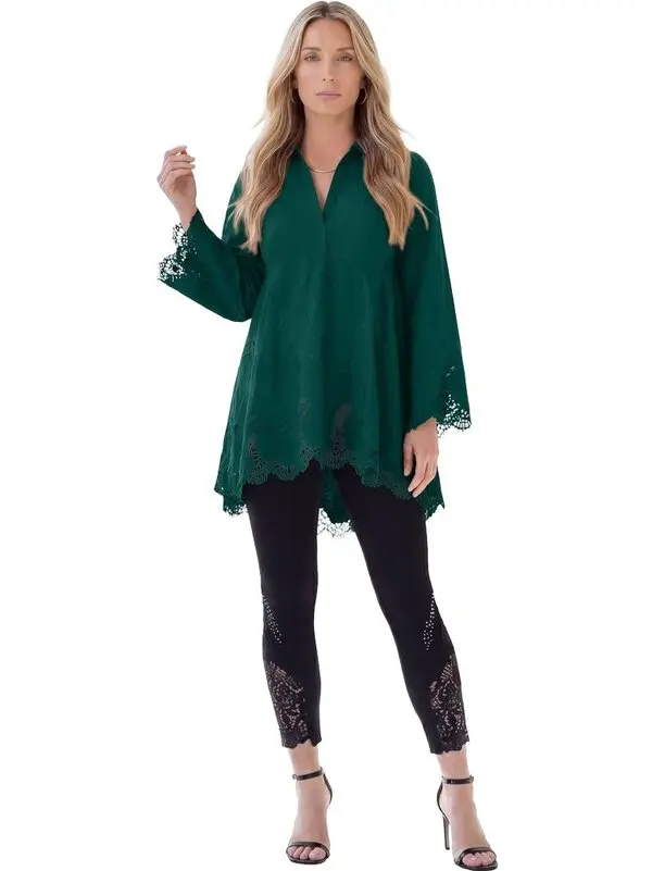 Roaman's Poplin Embroidered Tunic - Emerald Green