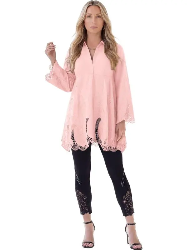 Roaman's Poplin Embroidered Tunic - Soft Blush