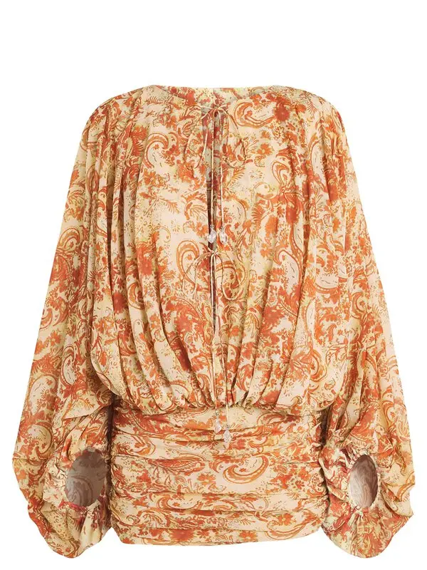 DE LA VALI Eulalia Paisley Print Chiffon Mini Dress - Yellow