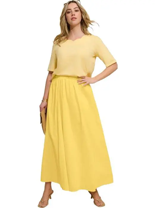 Roaman's Cotton Maxi Skirt With Pull-on Waist - Lemon Mist