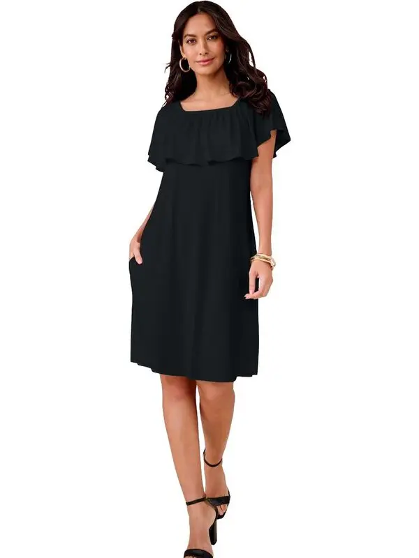 Roaman's Convertible Off-the-shoulder Flounce Dress - Black