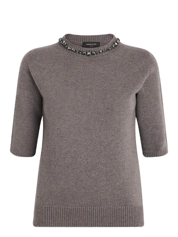 Fabiana Filippi Virgin Wool-silk-cashmere Embellished Sweater - Brown