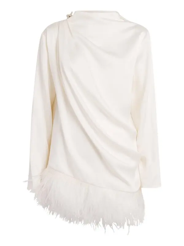 Fabiana Filippi Feather-trimmed Draped Satin Top - Ivory