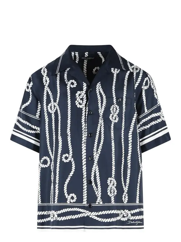 Dolce & Gabbana Corde' Navy Silk Shirt - Blue