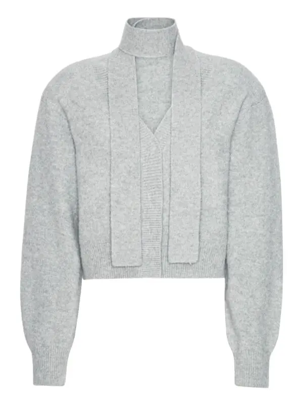 ROTATE BY BIRGER CHRISTENSEN Buttoned Cardigan With Detachable Scarf - Gray
