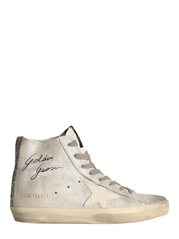 GOLDEN GOOSE Logo Printed Glittered High Top Sneakers - Nude